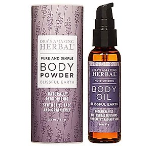 Talc Free Powder and Body Oil, Lavender Bath Set, After Shower Set, Blissful Earth Scent With Lavender Vetiver and Clary Sage, Intertrigo, Natural Skin Care, Ora's Amazing Herbal