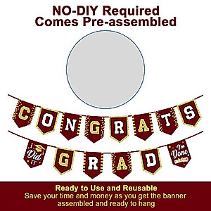 2023 Maroon Graduation Banner - No DIY Required maroon Graduation Party Supplies Decorations Grad Banner for College, High School Party (maroon Congrats Grad)