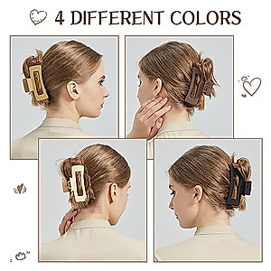 Hair Claw Clips for Women,Large Clips For Thick Thin Curly Hair,Nonslip Matte Square Strong Hold Jaw Clips (Neutral Colors 4.1Inch 8Pcs)