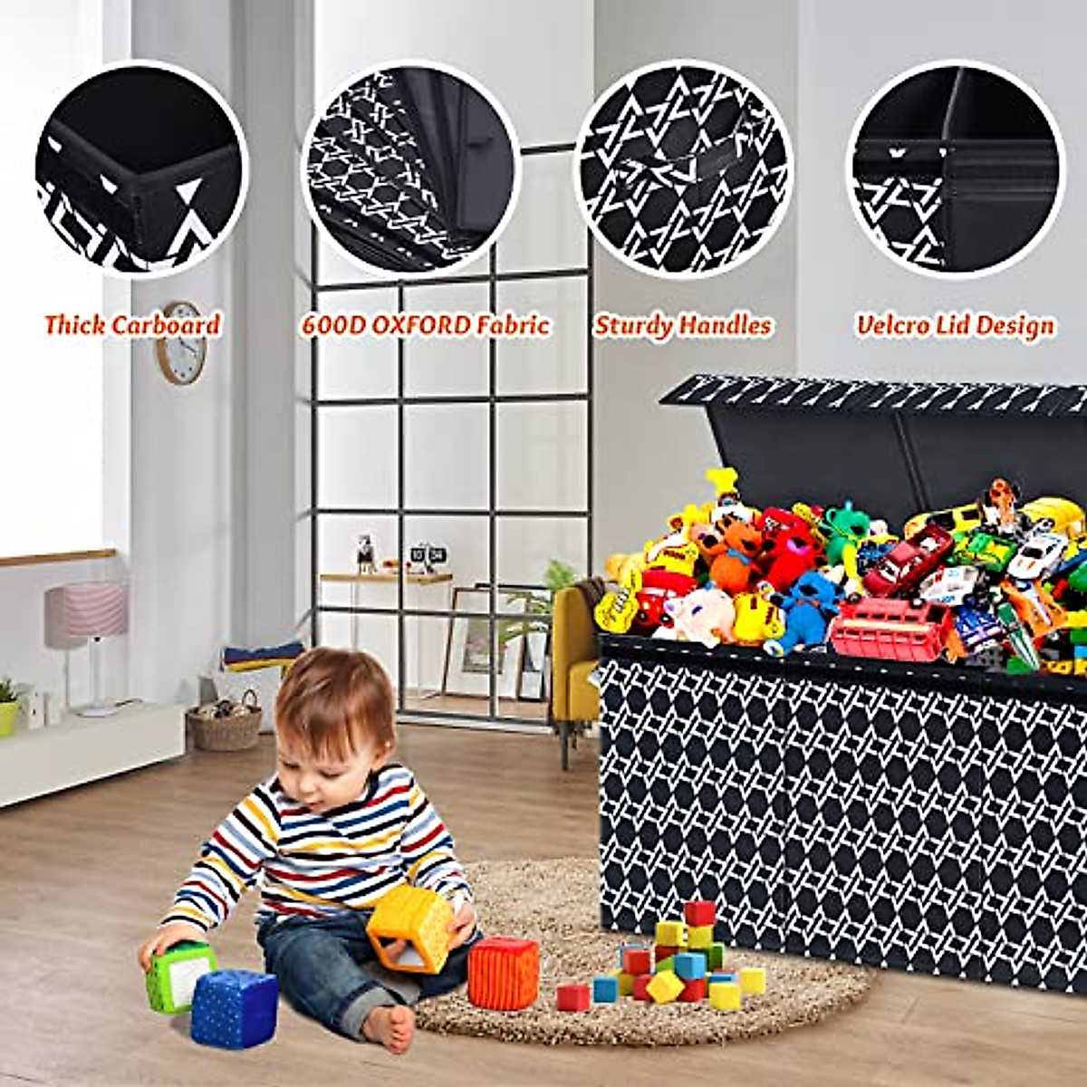 Extra Large Toy Box Chest for Boys Girls, Collapsible Sturdy Kids Storage Bins with Flip-Top Lid & Handles,Large Toy Box Chest Storage Organizer for Nursery,Playroom,Closet,Office 40.6"x14"x16.5"