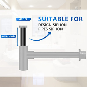 OPERMAXER Flanged Sink Tailpiece 1-1/4 in. OD, 12 inch Brass Extension Tube for Trap, Drain Connections, Siphon Immersion Pipe For Bathroom Under Sink, Matte Black