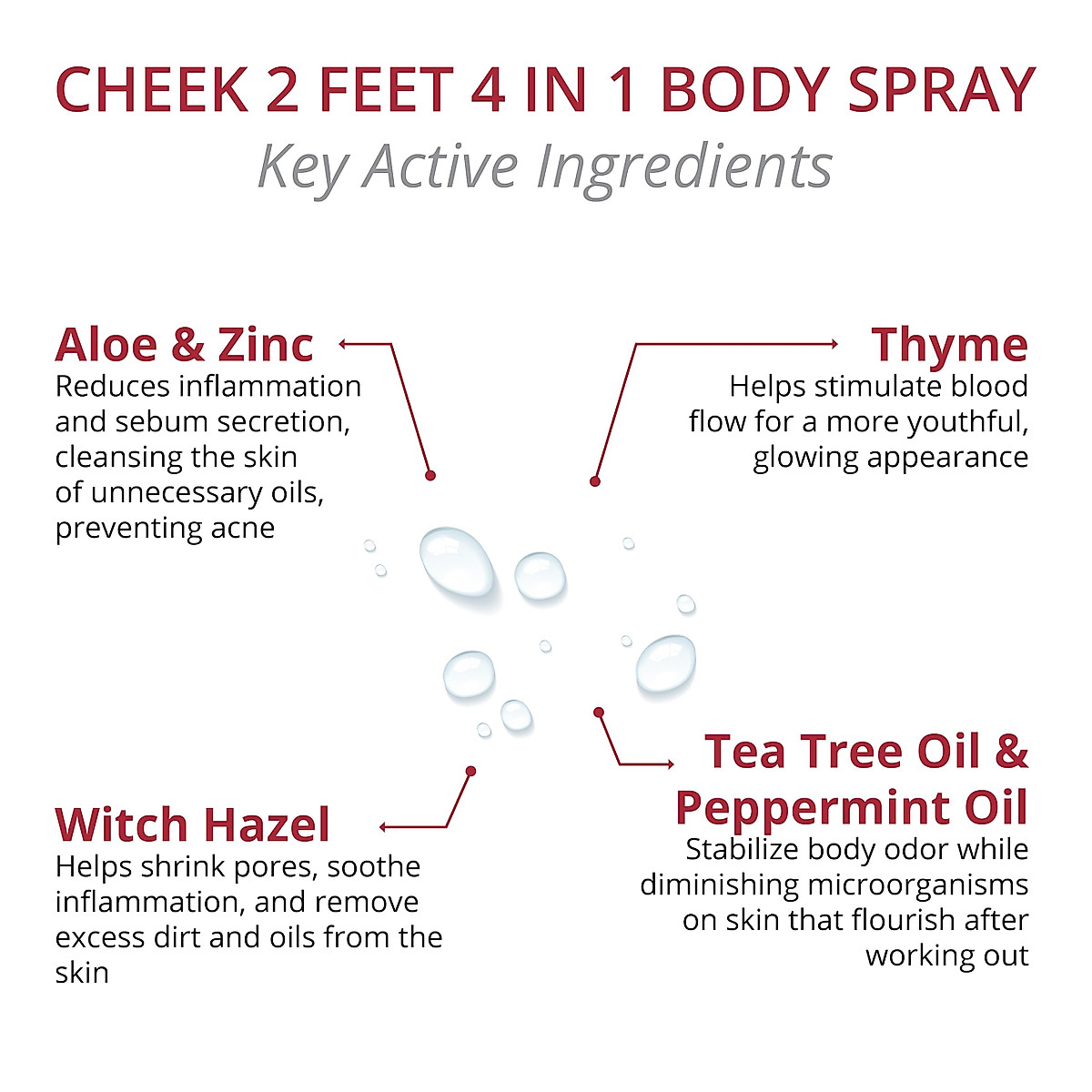 Visha Skincare Cheek 2 Feet 4 in 1 Body Spray for Men and Women, Decreases Bumpy Skin and Shave Bumps, Blemishes and Sweat Rashes, Aluminum Free Deodorizing Mist for Daily Use and After Workout 4fl oz