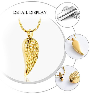 Imrsanl Angel Wings Cremation Jewelry for Ashes Pendant Stainless Steel Keepsake Memorial Urn Necklace for Human/Pets (Gold)