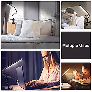 CeSunlight Clamp on Lamp, Clip Light, Desk Lamps 3 Color Temperature Setting, 10 Brightness Levels, 2m USB Cord Power Supply and AC Adapter Included, Pack of 2 (Black)
