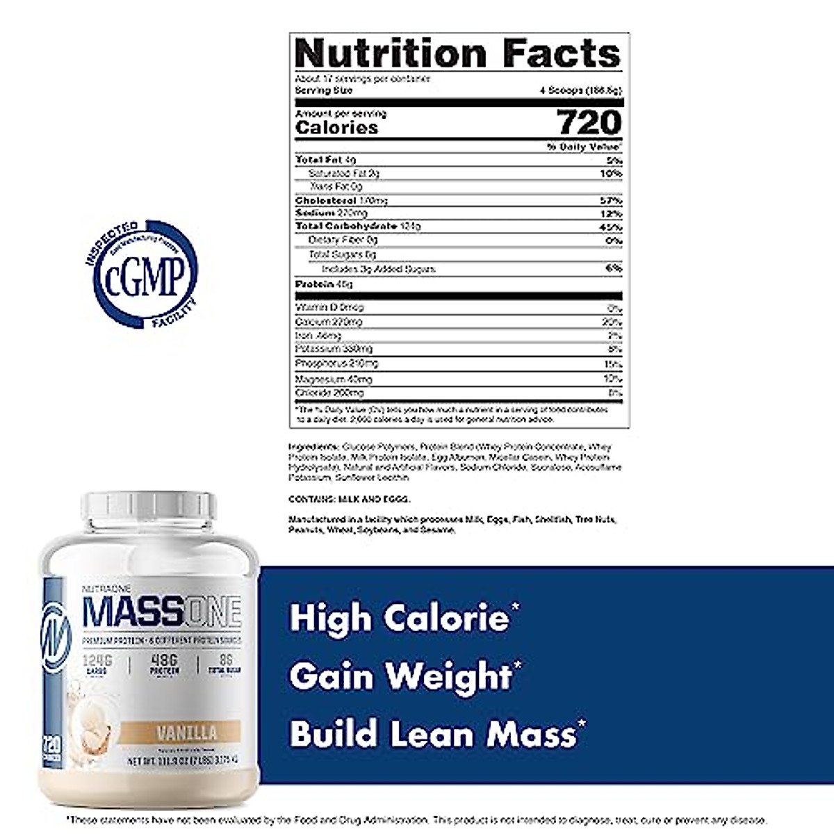 Massone Mass Gainer Protein Powder by NutraOne – Gain Mass Protein Meal Replacement (Vanilla - 7 lbs.)