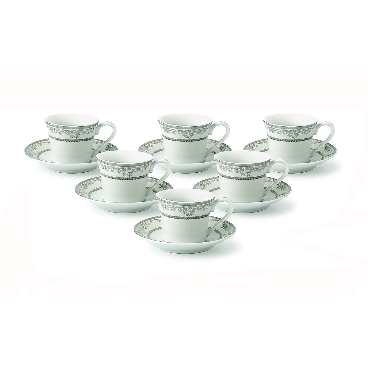 Lorren Home Trends Juliette-6 Cups and Saucers, One Size, Silver
