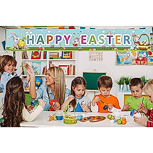 Happy Easter Banners, Welcome Spring Easter Themed Party Banner, Lawn Sign Backdrop Banner for Indoor Outdoor Easter Party Supplies(9.8 x 1.5ft)
