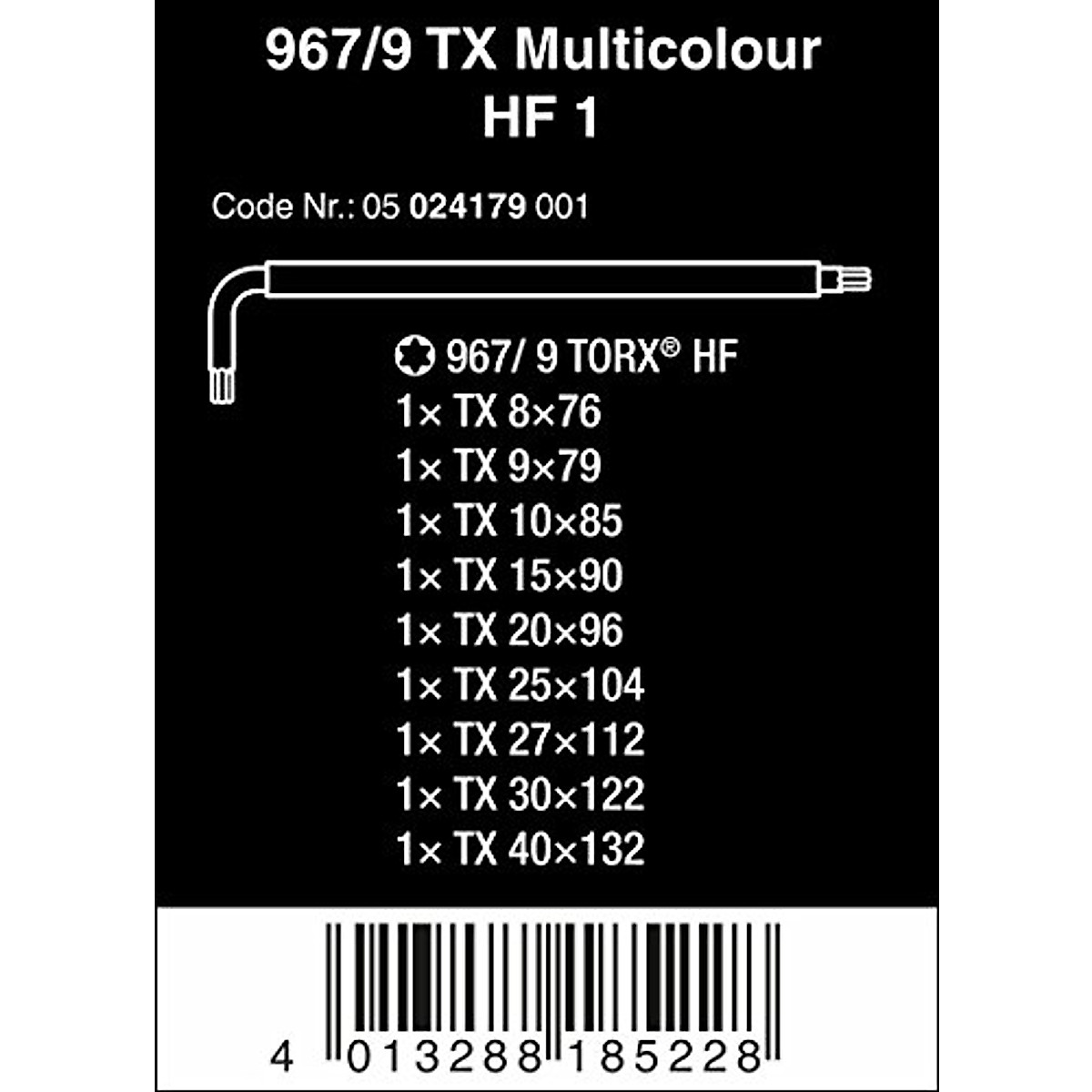 Wera 05024179001 Torx L-Key Set 967 Sl/9 with Holding Function,MULTI