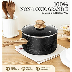 MICHELANGELO 2 Quart Saucepan with Lid,Nonstick Sauce Pan with Lid, Small Pot with Lid, Stone Coating Small Sauce Pan, Ergonomic Bakelite Handle, Black