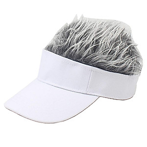 YEKEYI Fake Hair Baseball Hat with Wig Spiked Hairs Cycling Bike Bicycle Cap Fake Hair Wig Visor for Boy&Girl&Adult White Gray