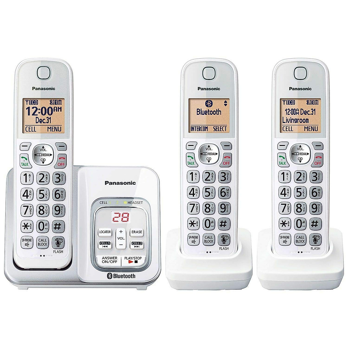 Panasonic KX-TG833SK1 Link2Cell Bluetooth Cordless Phone W/Voice Assist 3 Handsets (Renewed)