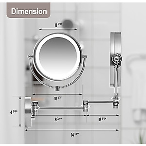 OVENTE 9" Lighted Wall Mount Makeup Mirror with 1X/7X Magnification, Double Sided Magnifying Vanity Mirror, LED Glow Light, 360° Swivel Design, Extendable & Folding Arm, Nickel Brushed MPWD3185BR1X7X