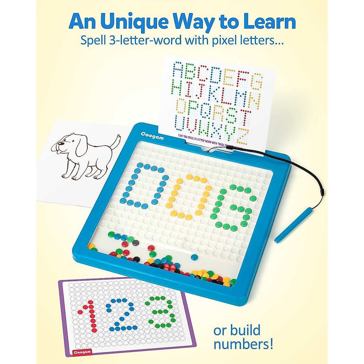 Coogam Magnetic Drawing Board, Large Magnet Doodle Board with Pen and Dot Beads, Color Shape Pattern Art Pad, Montessori Educational Traveling Toy Gift for 3 4 5 6 Years Old Toddlers