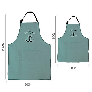 YOLOPLUS+ 2 Pack Cartoon Apron Cute Bear Parent and Child Apron,Father Mother Son Daughter Matching Set Adult and Kid for Cooking,Baking,Painting,Coffee Shop.Party (GREEN)