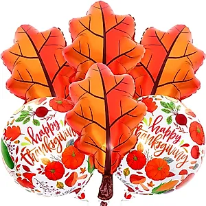 KatchOn, Happy Thanksgiving Balloons - Large 27 Inch, Pack of 6 | Maple Leaf Balloons - Big, 27 Inch | Thanksgiving Balloon Garland Kit, Fall Balloons | Fall Leaves Balloons | Turkey Balloons