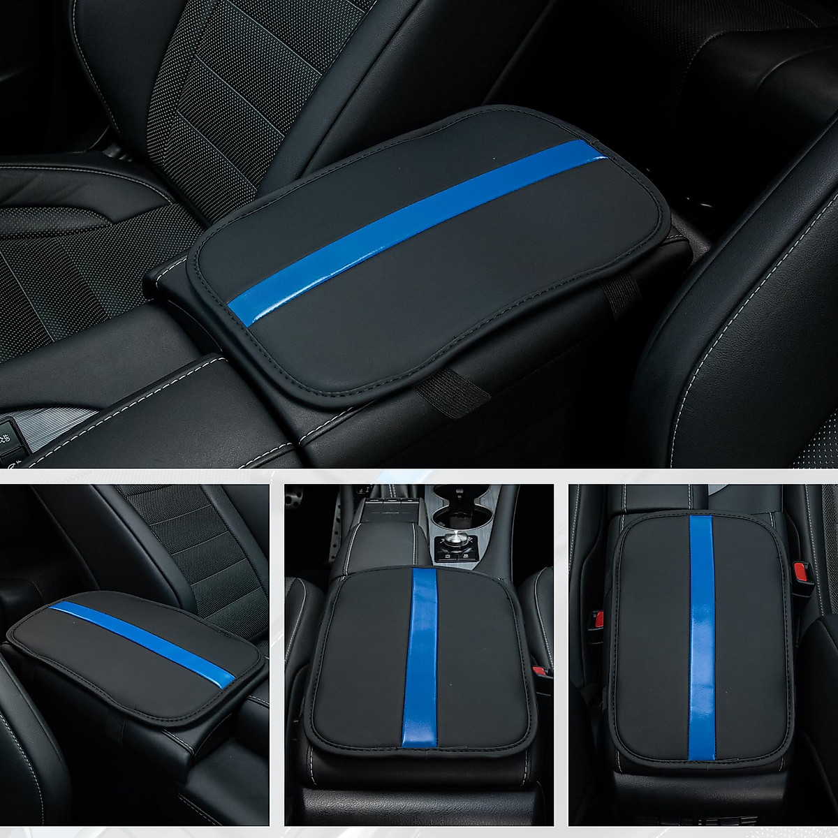 BJSIA Car Armrest Storage Box Mat, Fiber Leather Auto Center Console Cover, Car Arm Rest Cover Accessories Interior Protection for Most Vehicle, SUV, Truck, Car（Blue