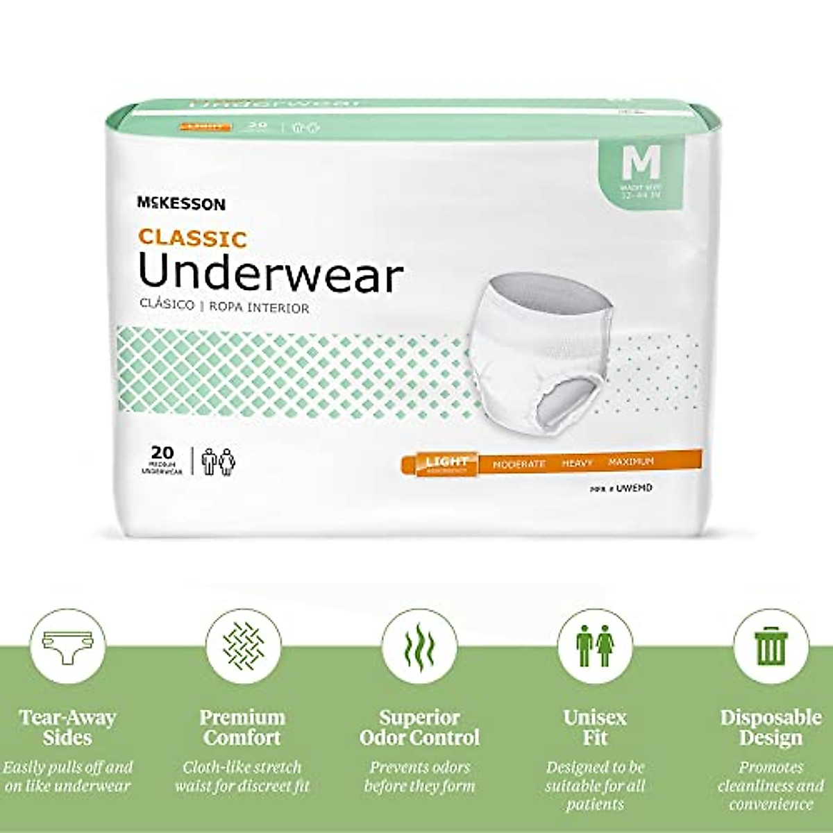 McKesson Classic Underwear, Incontinence, Light Absorbency, Medium, 80 Count