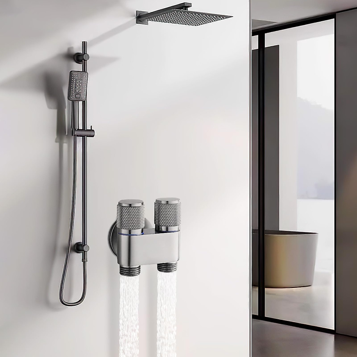 1-In-2-Out Dual Control Valve, Handheld Bidet Sprayer for Toilet G1/2 Double Control Washing Machine Faucet Hand Sprayer Kit for Feminine Wash, Pet, Cloth, Bidet Bathroom Cleaning (Silver)