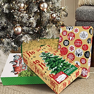 12 Large Christmas Gift Wrap Boxes bulk with Lids, 12 tissue paper and 80 Count Foil Christmas Tag Stickers for wrapping oversized Clothing (Robes, Sweater, Coat, Shirts) and Xmas Holiday Present