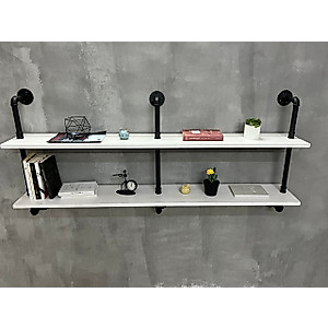 HDDFER Industrial Pipe Shelving Rustic White Pipe Wall Shelves Industrial Shelves with Wood Planks Industrial Floating Shelves 60 Inch Farmhouse Bathroom,Kitchen Shelving Wall Mounted