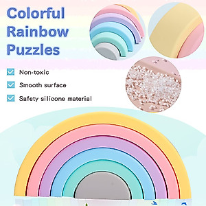 let's make Silicone Stacking Toy 8 Pcs Rainbow Stacker Building Block Set Semicircular Arch Stacking Game Early Education Toy for Babies 3 Years