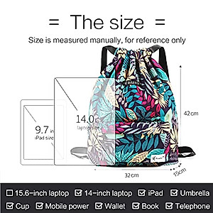 Risefit Water Resistant Drawstring Bag, Gym Bag Sackpack Sports Beach Backpack for Men Women (Blue Leaves)