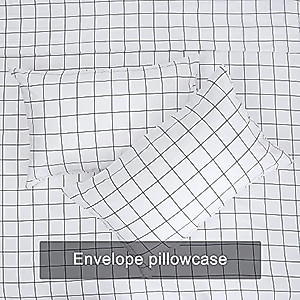 Printed Plaid Bed Sheet Set 3 Pieces - Twin Size - Double Brushed Microfiber Super Soft Breathable Bedding Sheets Black Grid