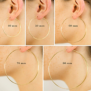 Columbus 14K Gold Plated Thin Endless Hoop Earrings - Lightweight Wire Hoops (Gold, 60)