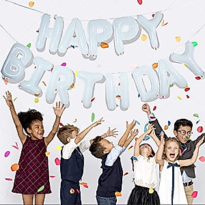 Happy Birthday Balloon Banner,16 Inch White Aluminum Foil Banner Letter Balloons for White Birthday Party Decorations and Supplies