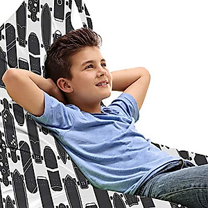 Ambesonne Skater Lounger Chair Bag, Modern Skateboarding Urban Youth Hobby Activity Style Illustration, High Capacity Storage with Handle Container, Lounger Size, Charcoal Grey and White