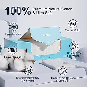 SHINO Multi Purpose Cotton Pads for Face, 4-Layer Cotton Pads Makeup Remover 100% Cotton Chemical Free Biodegradable 2" x 3" Sensitive Skincare Pads