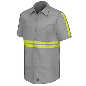 Red Kap Men's Enhanced Visibility IndustrialWork Shirt , Grey with Yellow/Green Visibility Trim, Short Sleeve X-Large