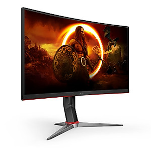 AOC CQ27G2 27" Super Curved Frameless Gaming Monitor QHD 2K, 1500R VA, 1ms, 144Hz, FreeSync, Height adjustable, 3-Yr Zero Dead Pixel, Black/Silver