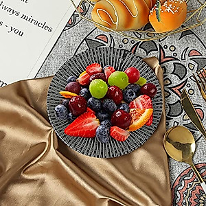 YUYHQCBT 6 Inch Set of 4 Assorted Designs, Porcelain Plates With Patterns,Black Ceramic Dessert Plates, Dishware for Sandwiches Salad Pasta,Microwave Oven Dishwasher Safe