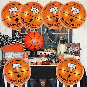Basketball Balloons, 6 Pcs Metallic Foil Round Balloons, 22 Inch Large Mylar Basketball Balloons for Birthday Basketball Sports Themed Party