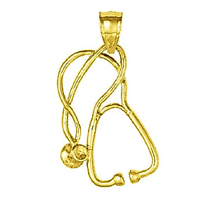 SURANO DESIGN JEWELRY 14k Yellow Gold Medical Stethoscope 3D (3 Dimensional) Pendant, Made in USA