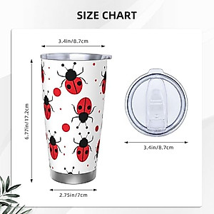 Tangopi Red Ladybug Pattern 20 oz Tumbler with Lid and Straw Insulated Travel Coffee Mug Reusable Spill Proof Coffee Cups Stainless Steel Water Bottle for Hot and Cold Drinks