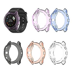 FitTurn [5 Pack] Clear Style Case Compatible with Garmin Fenix 6X/6X Pro/Fenix 6X Sapphire Smart Watch Replacement Screen Protector Case Cover TPU Shockproof Case Guard Thin Bumper Shell