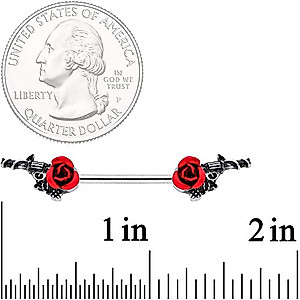 Body Candy 14G Womens Nipplerings Piercing 9/16" 316L Steel 2Pc Red Rose Gunslinger Gun Nipple Ring Set