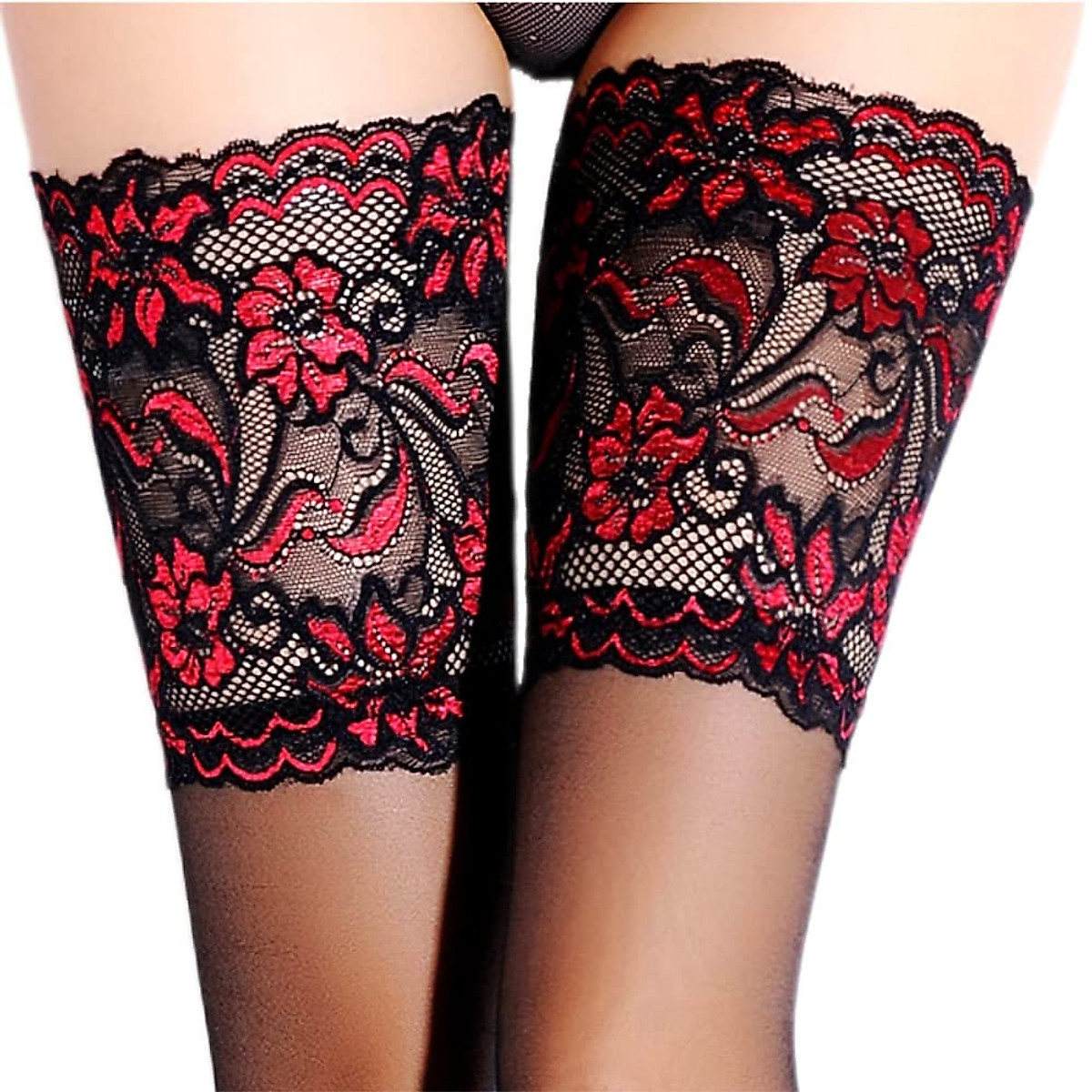 Soultopxin Thigh High Stockings Lace Top Stay Up Silky Semi Sheer Pantyhose for Women Hold Up