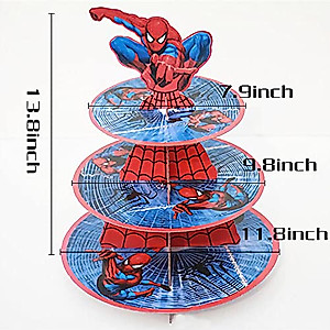 RenbangUS Spider Cupcake Stand - Spider Themed Party Decorations Supplies for Kids Birthday Party 3 Tier Cardboard