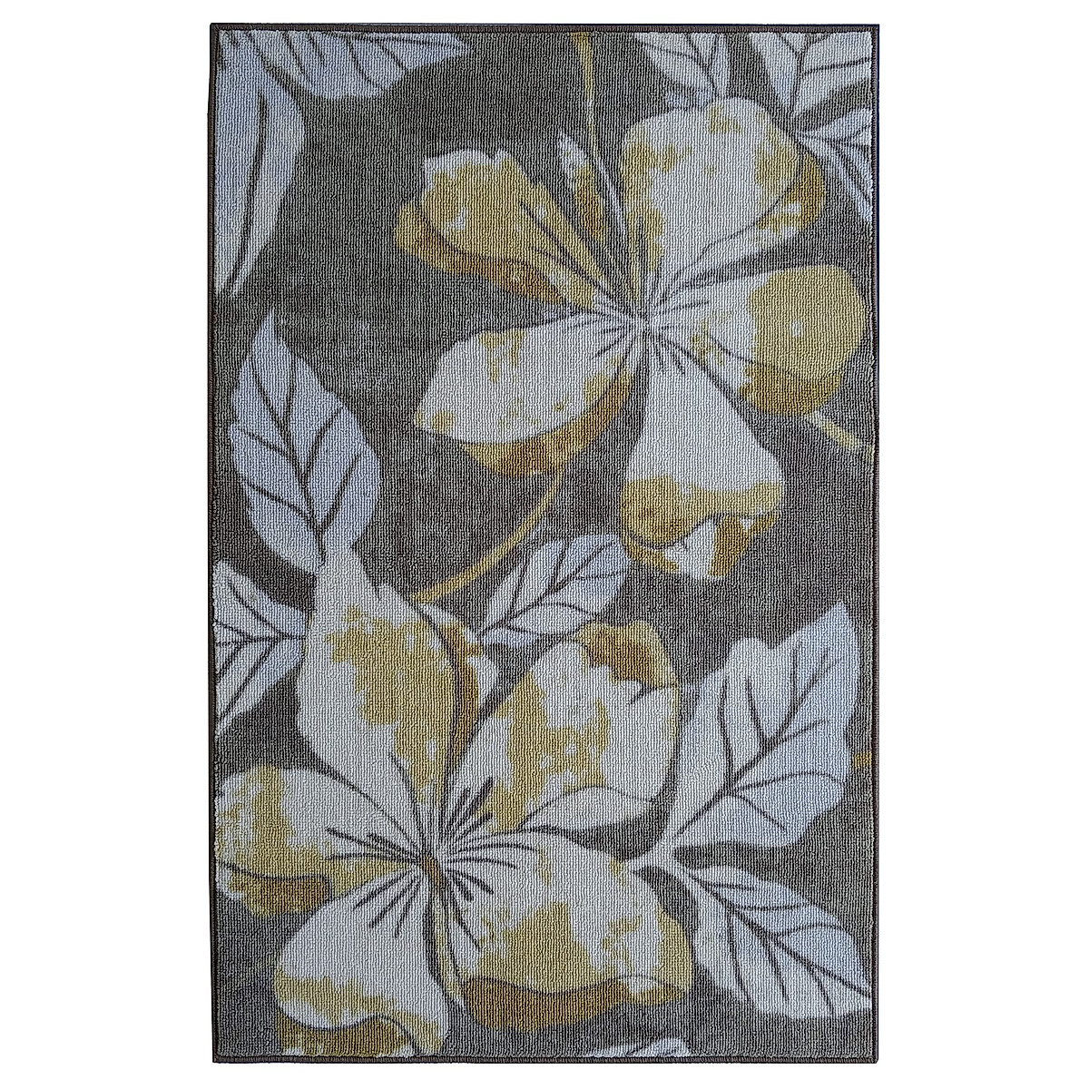 iCustomRug Decorative Kitchen or Bathroom Mat, Non-Skid, Luxurious Thick & Dense Pile, Machine Washable Interior Accent Mat 30" X 45" Blooming Flowers Yellow and Taupe