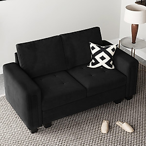 Belffin Velvet Modular Loveseat Sofa Couch 2 Seater Sofa Love Seats for Small Space Black