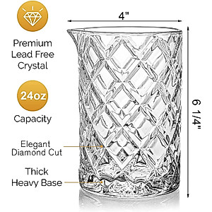 Tebery 2 Pack Crystal Cocktail Mixing Glass, 22Oz Thick Bottom Seamless Bar Mixing Pitcher, Professional Quality