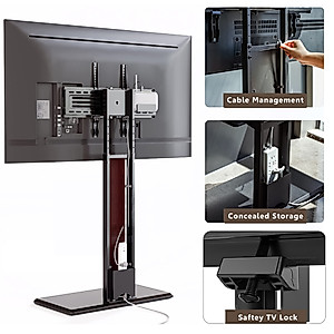 FITUEYES Universal Floor TV Stand with Swivel Height Adjustable Mount for 32 43 50 55 65 75 inch TVs, Mid Century Modern Corner TV Stand Space Saving for Living Room Bedroom (Black & Walnut)