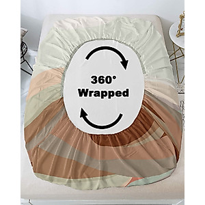 Abstract Painting Mountain Scene Fitted Bed Sheets Full Size Fit 5-16inch Deep Pockets,Luxury Bottom Sheet Bedding Set with Pillow Case,Minimalist Natural Hill Sunset Fitted Sheet for Mattress