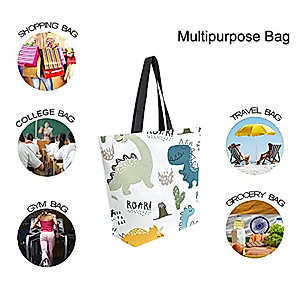 SUABO Dinosaur Canvas Tote Bag Large Women Casual Shoulder Bag Handbag, Reusable Shopping Grocery Bag for Outdoors
