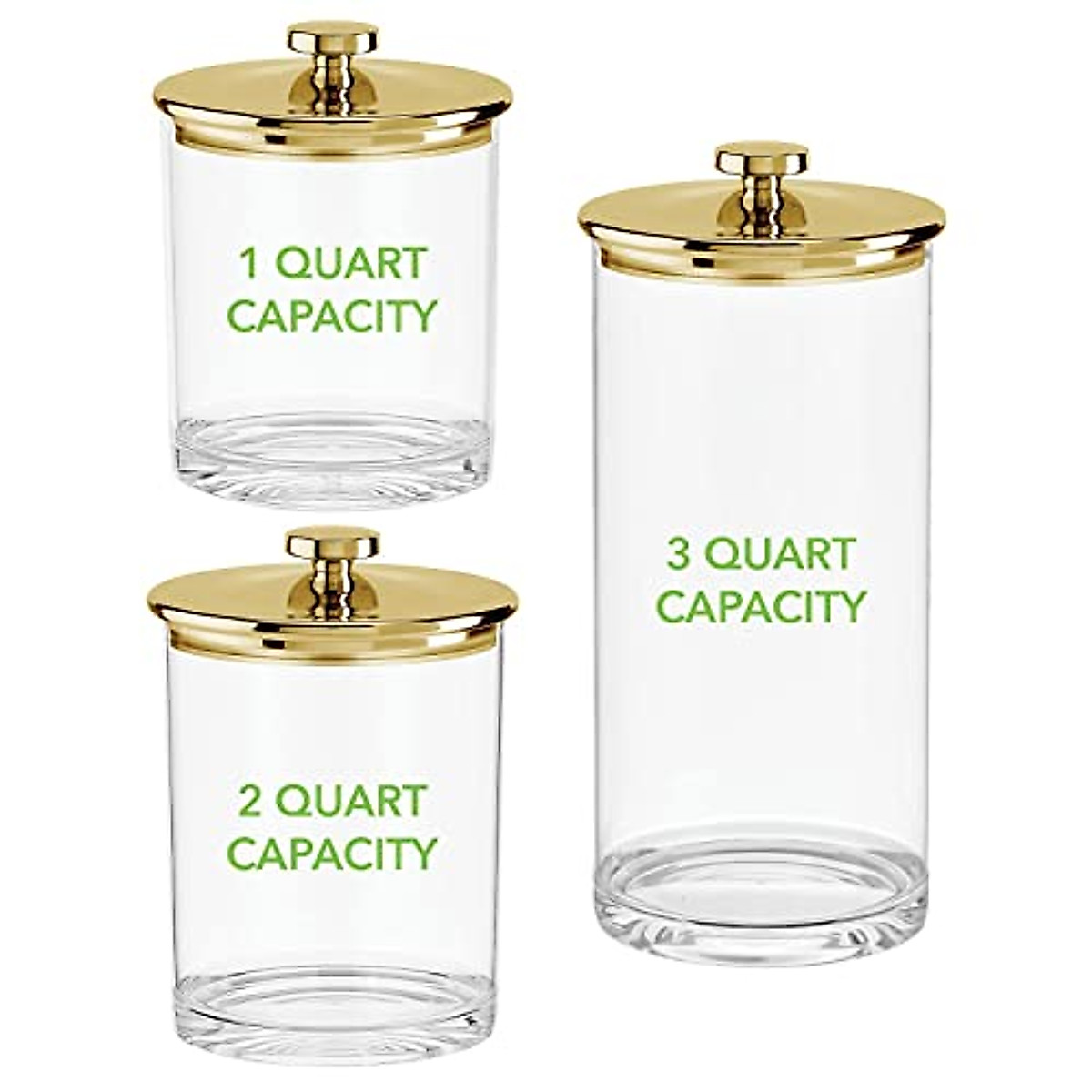mDesign Airtight Apothecary Storage Organizer Canister Jars - Acrylic Containers for Kitchen, Organization Holder for Pantry, Counter, and Cupboards, Lumiere Collection, Set of 3, Clear/Soft Brass