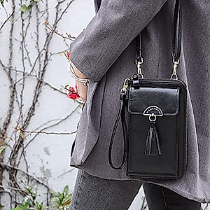 MANACUBE Women's Crossbody Handbags Small PU Leather Handbags Cellphone Wallet Purse with 2 Removable Straps, Black