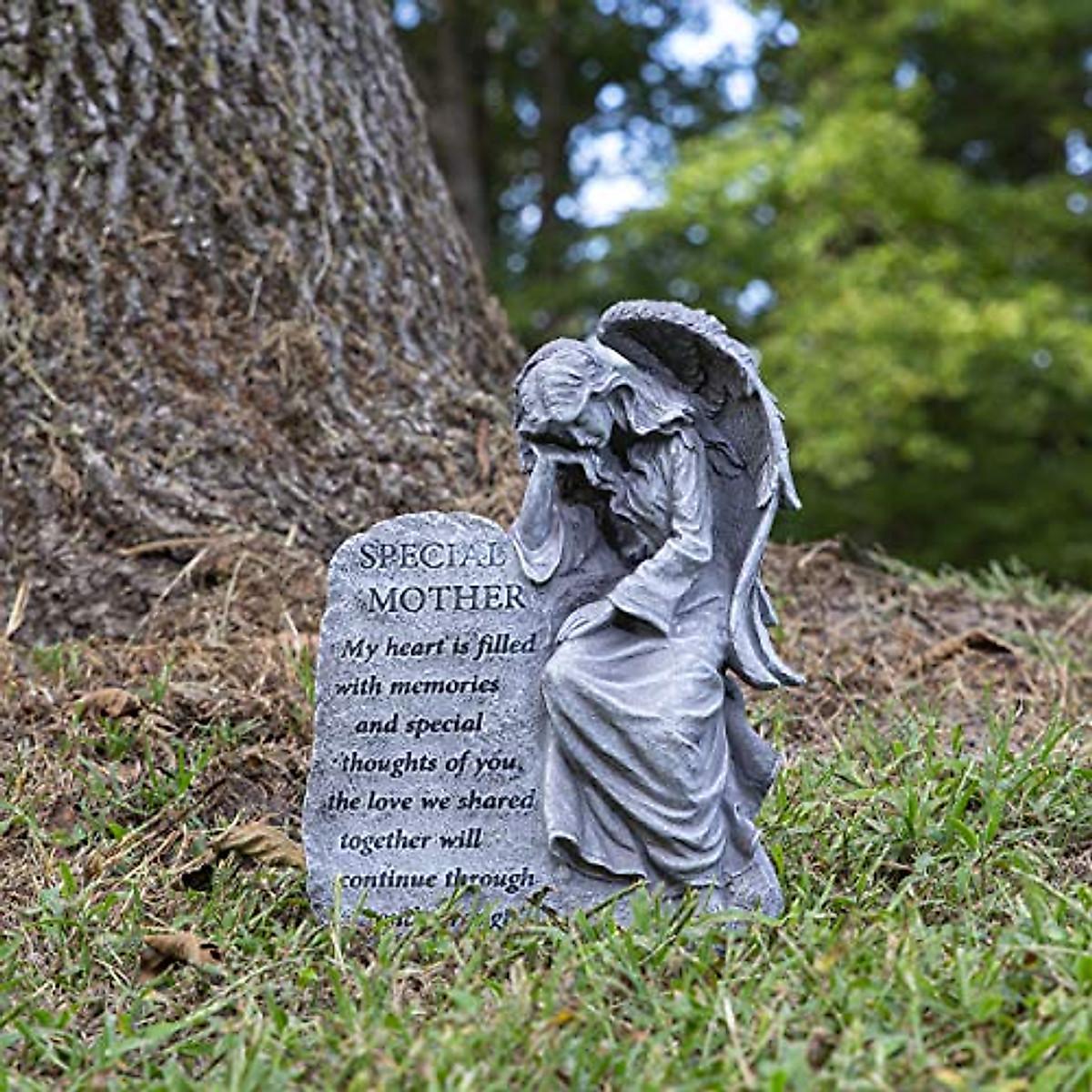 Besti Garden Memorial Stone Angel - Cold-Cast Ceramic Graveyard Remembrance Decoration - Outdoor Sculpture and Engraved Design with Special Mother Quote - Sympathy Gift - 6-7/8"W x 3-1/4"D x 9-3/8"H